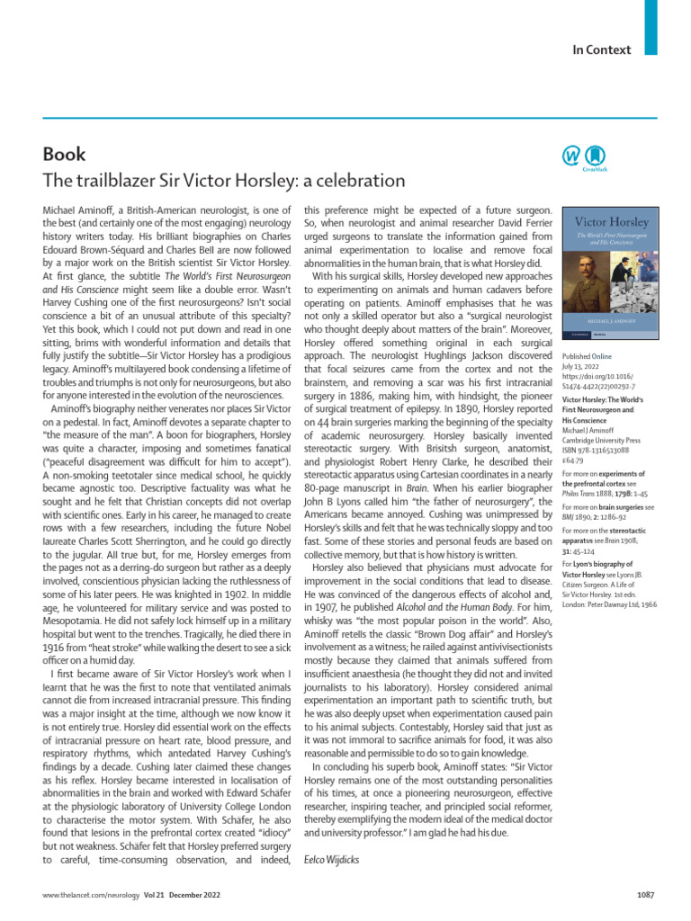 The Trailblazer Sir Victor Horsley A Celebration | PDF | Neurosurgery ...