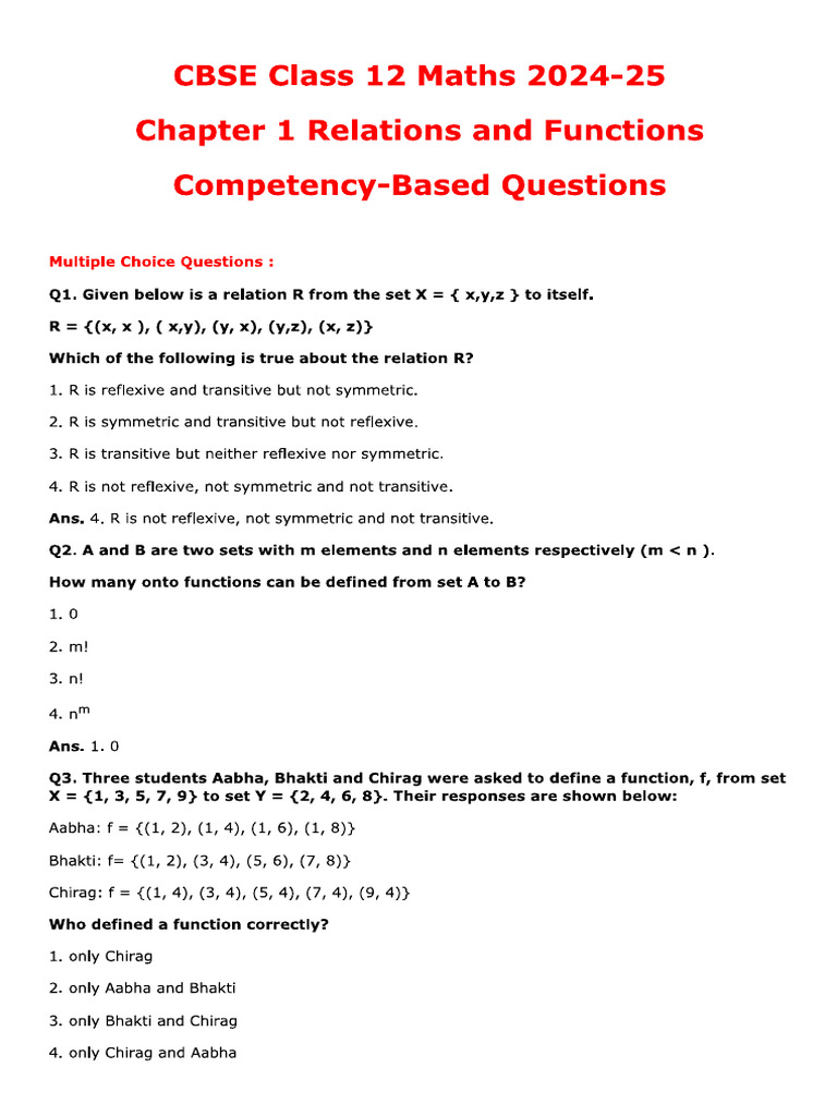 Class 12 CH 1 Maths Competency Based Questions | PDF