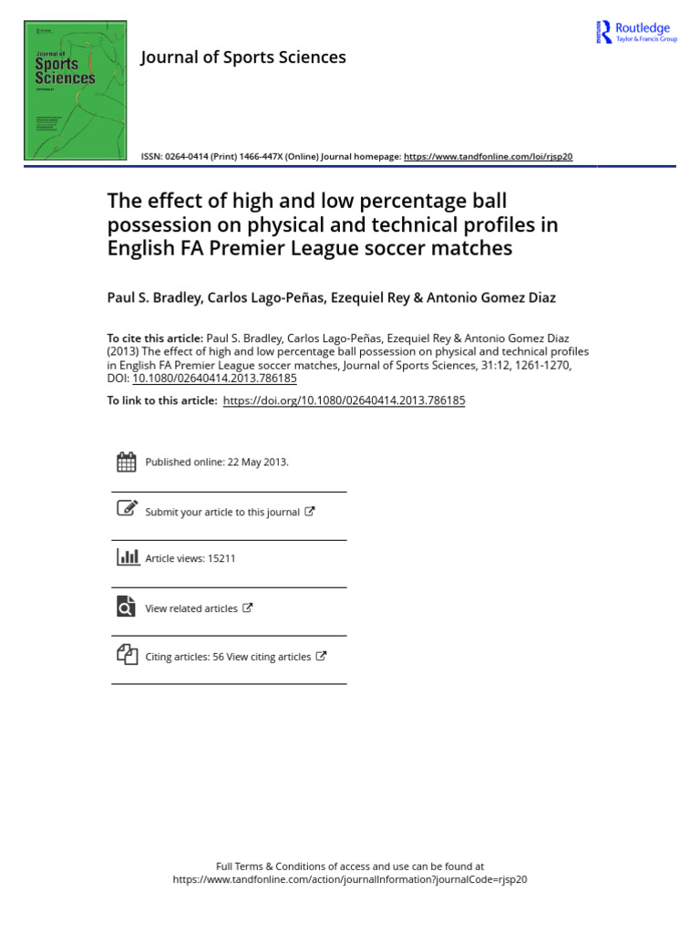 The Effect of High and Low Percentage Ball Possession On Physical and ...
