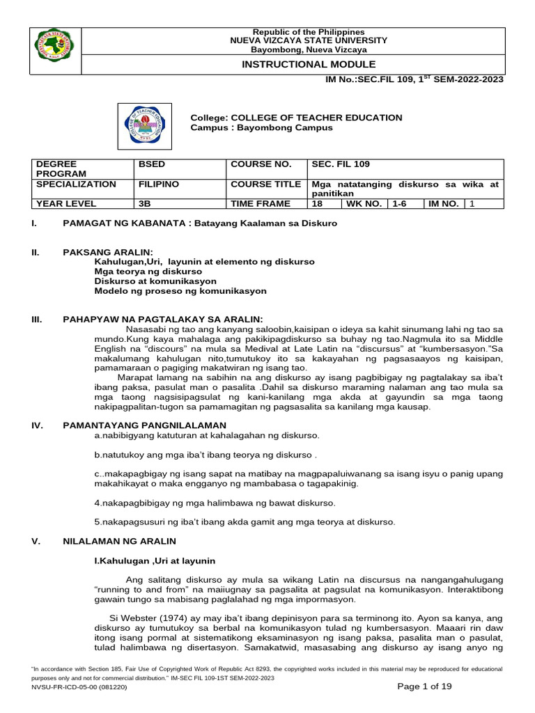 Diskurso 1 Module | PDF