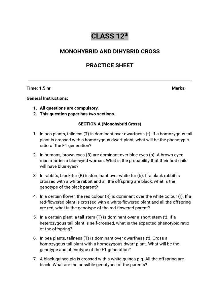 Monohybrid and Dihybrid Cross Practice | PDF | Dominance (Genetics ...