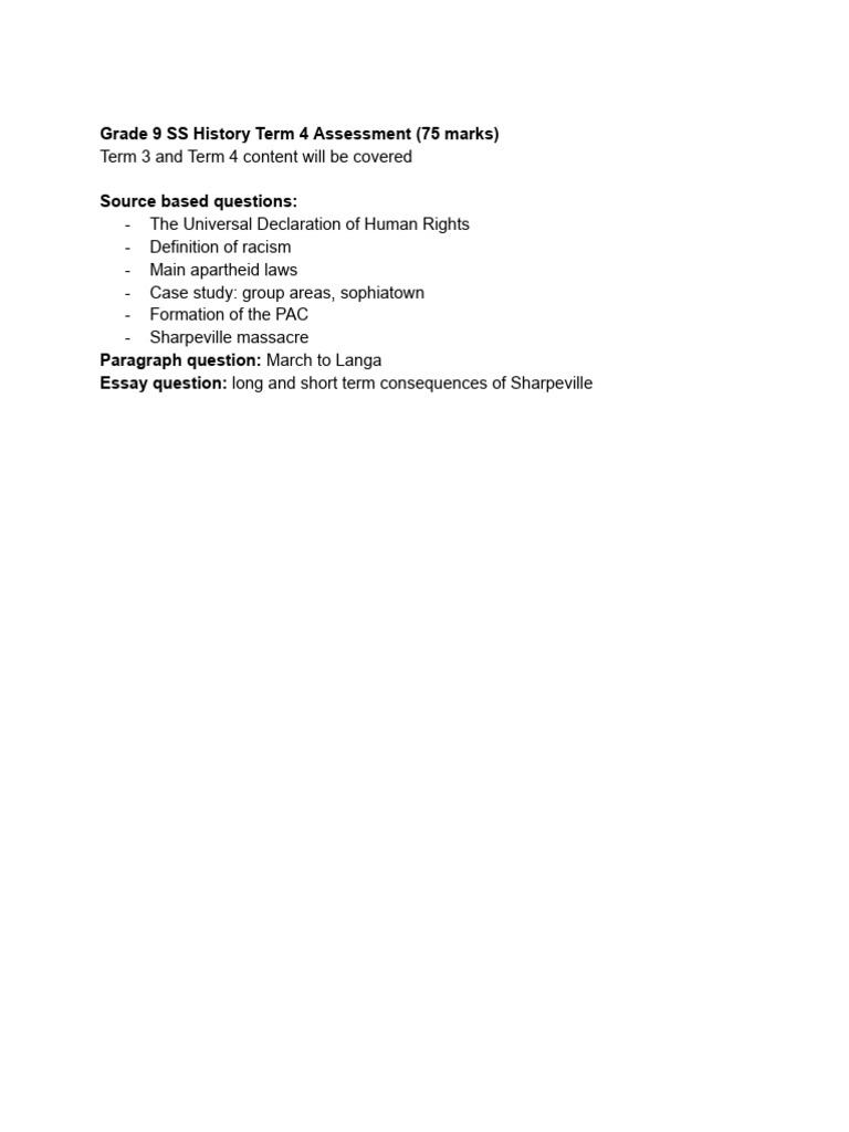 Grade 9 History Term 4 Assessment Guide | PDF | Social Science ...