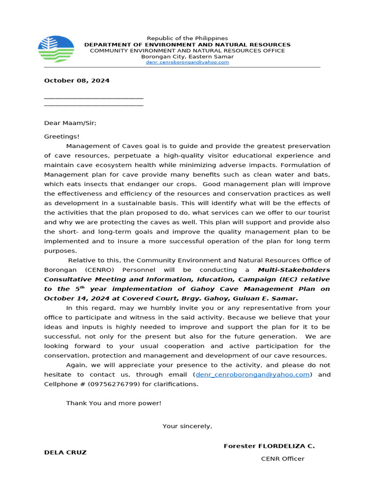 Letter Gahoy Cave | PDF | Nature | Ecology