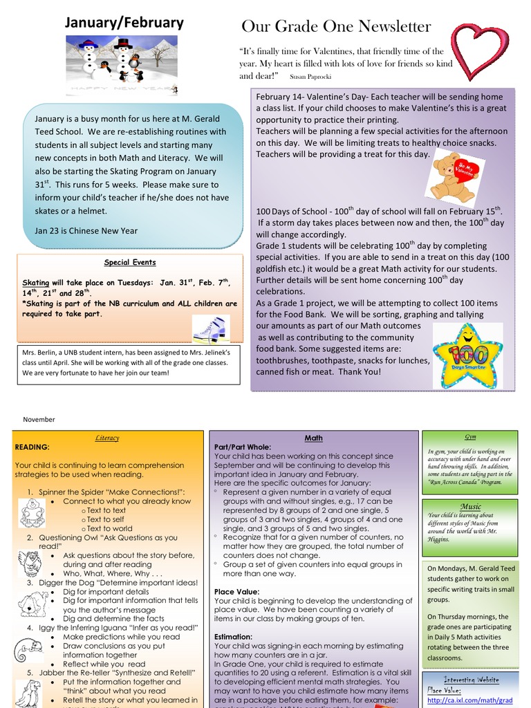 January Newsletter | PDF | Language Arts & Discipline