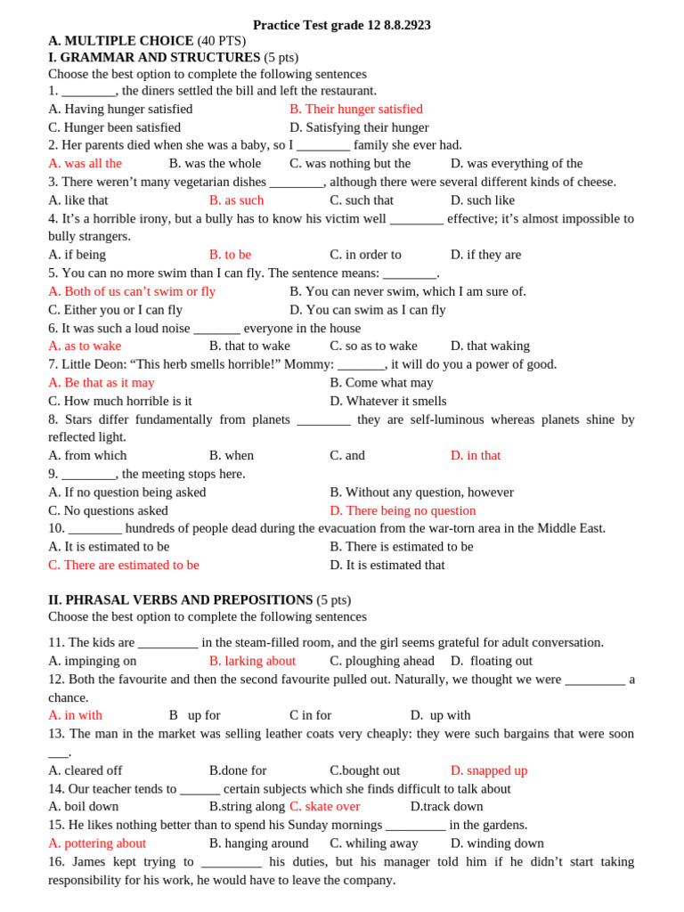 Practice Test Grade 12 8 | PDF | Sustainable Design | Pyotr Ilyich ...