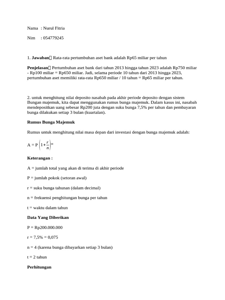 Rata-rata Pertumbuhan Aset Bank dan Deposito | PDF