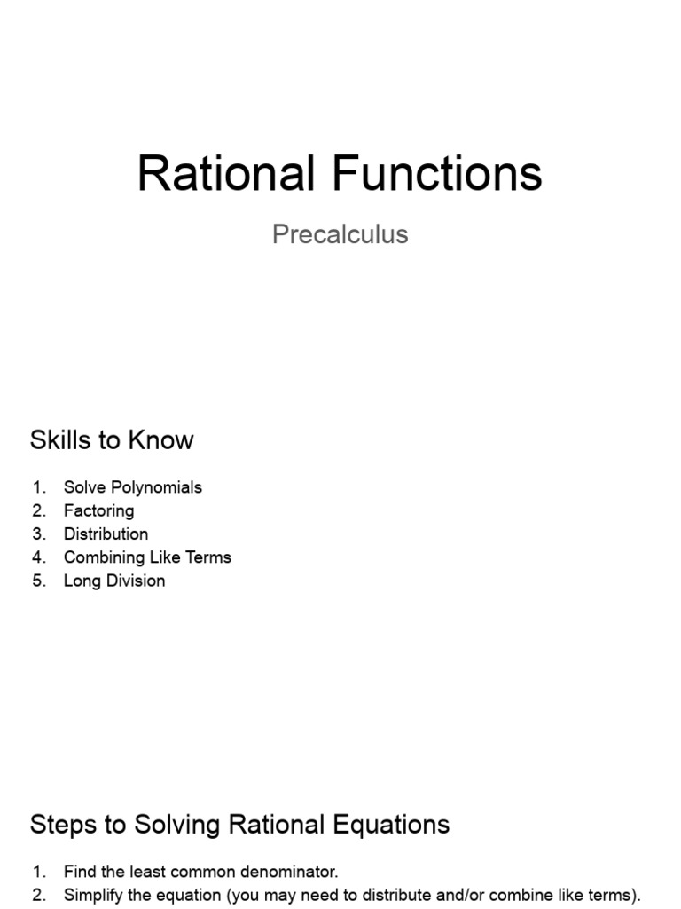 Rational Functions: Key Concepts and Steps | PDF | Science & Mathematics