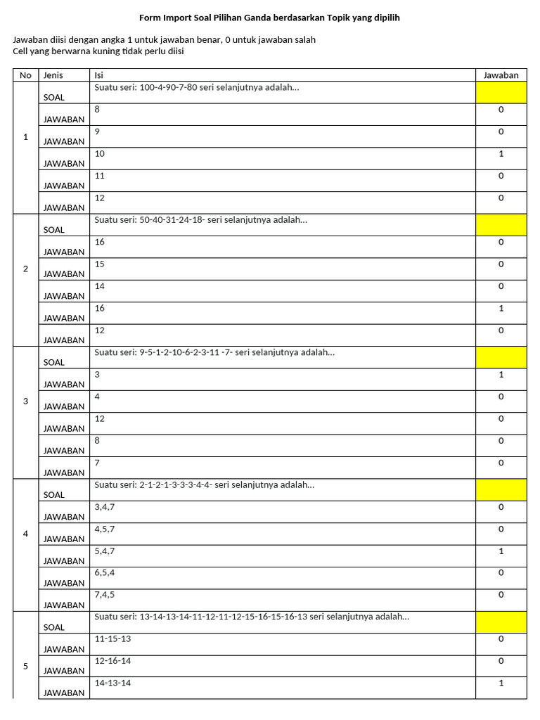 Form Soal Ganda | PDF