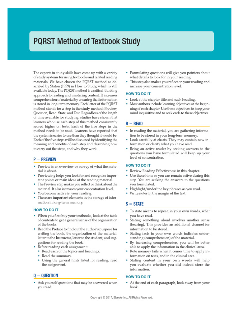 PQRST Method of Textbook Study | PDF | Study Skills | Reading Comprehension