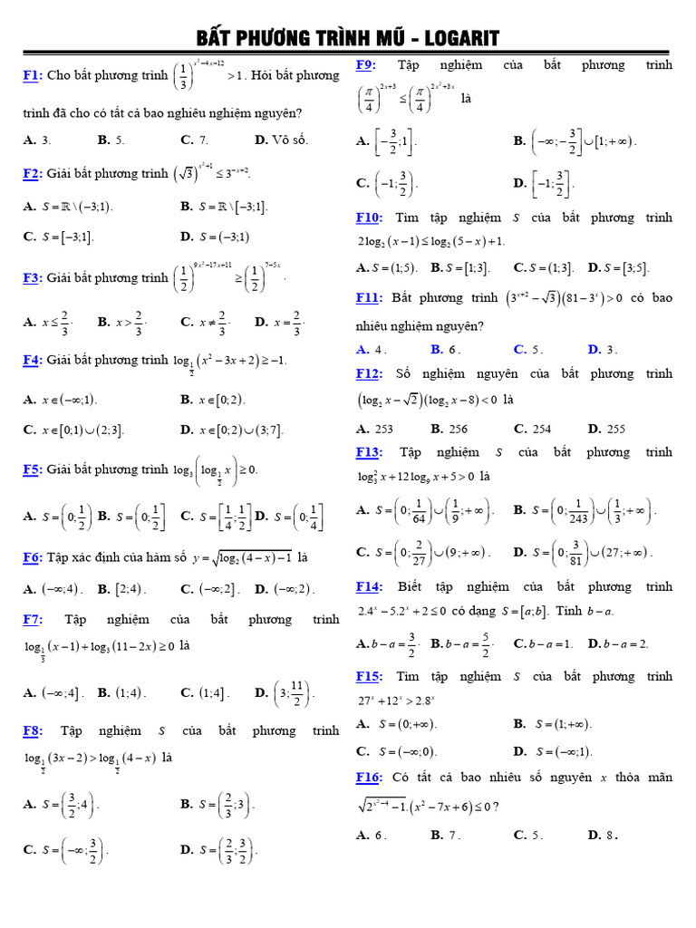 BẤT PHƯƠNG TRÌNH MŨ-LOGARIT | PDF