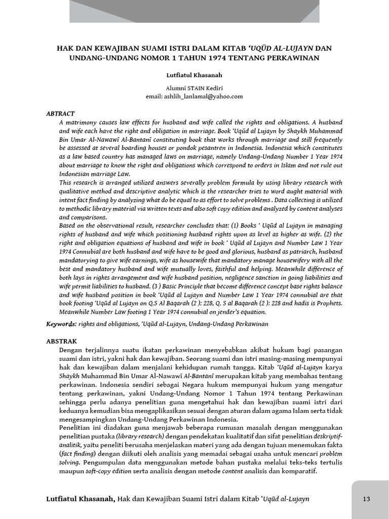 Hak Dan Kewajiban Suami Istri Dalam Kitab Uqud Al | PDF