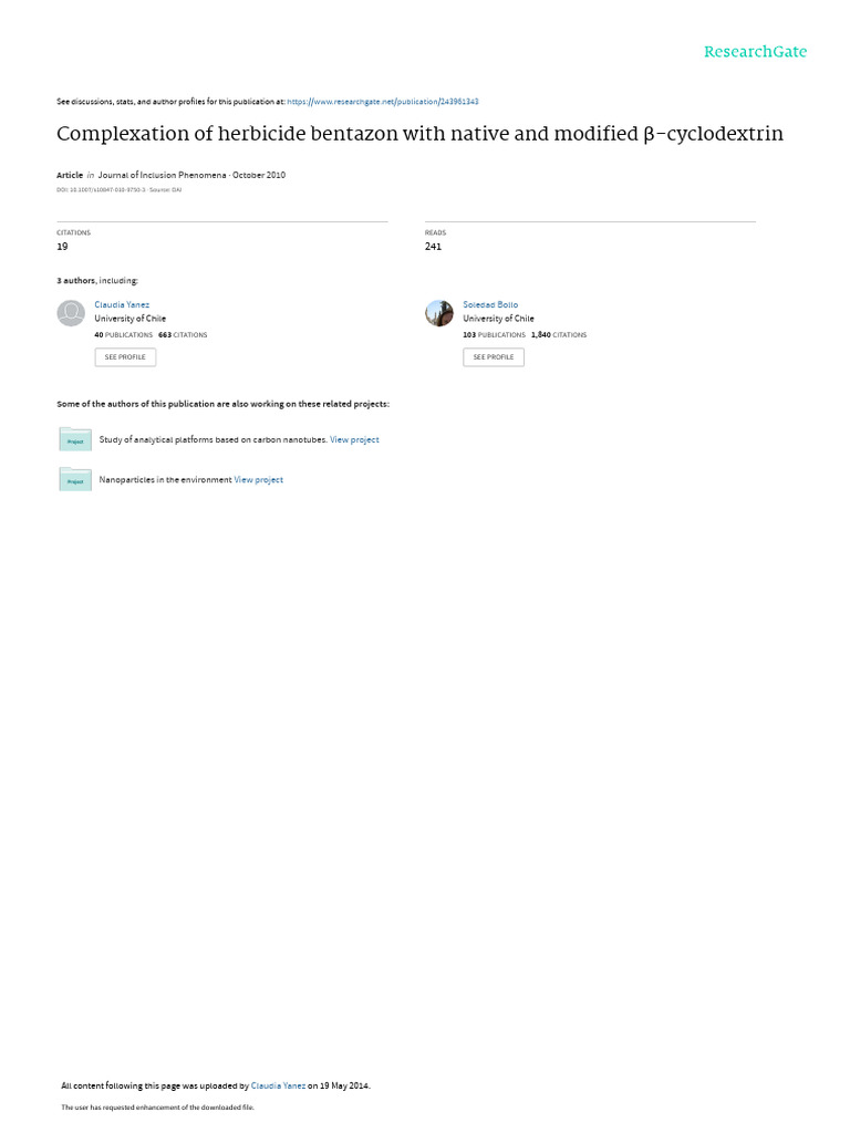 Complexation of Herbicide Bentazon With Native and | PDF | Buffer ...