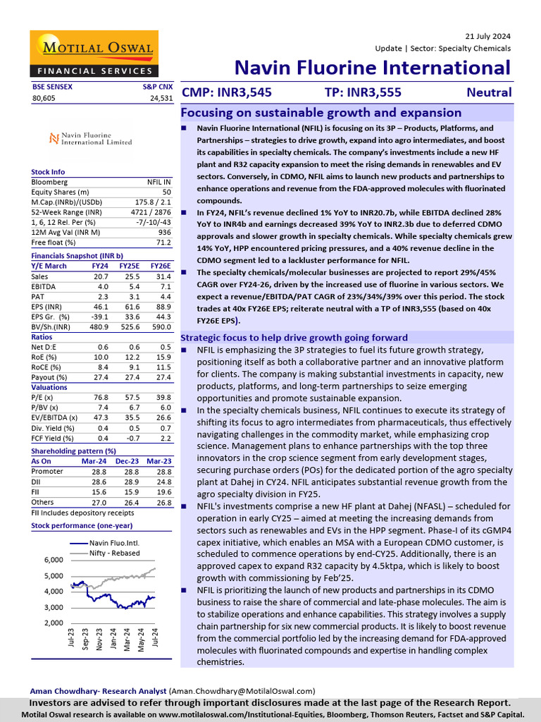 Motilal Oswal Navin Fluorine Q1FY25 Results Review | PDF | Research And Development