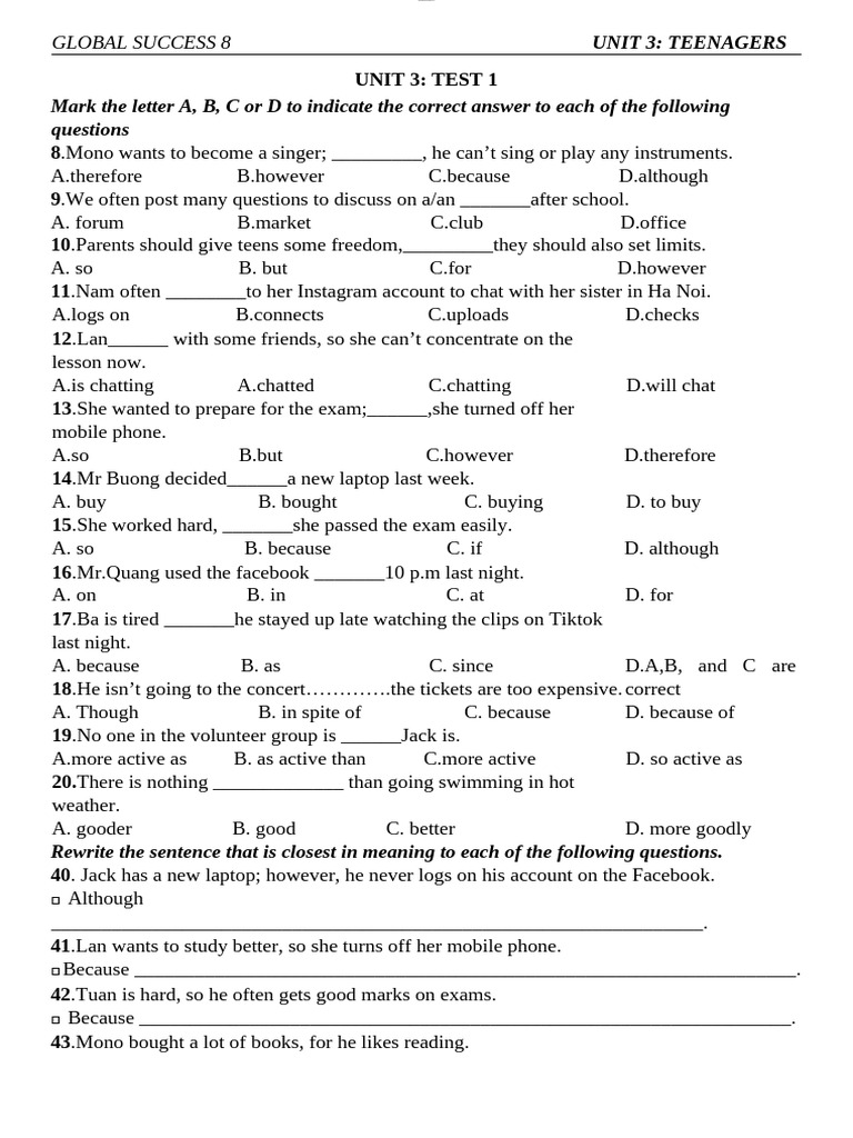 English Grammar Test for Teens | PDF