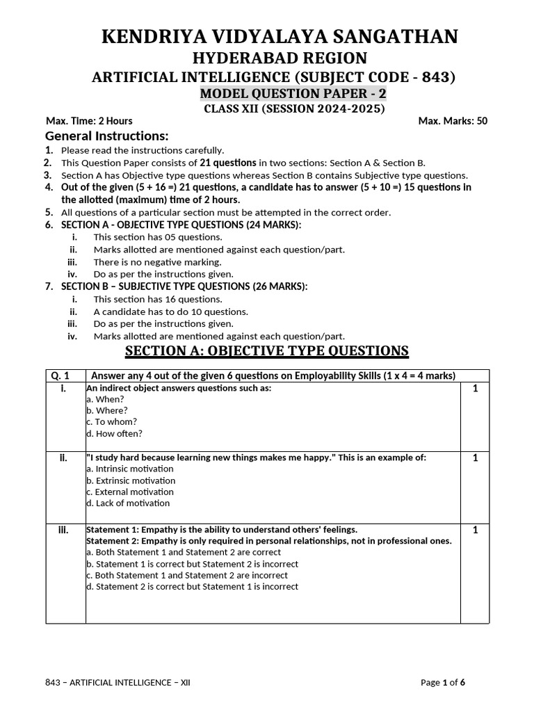 Over 843 - Ai - SQP 2 2024-25 | PDF | Artificial Intelligence | Intelligence (AI) & Semantics