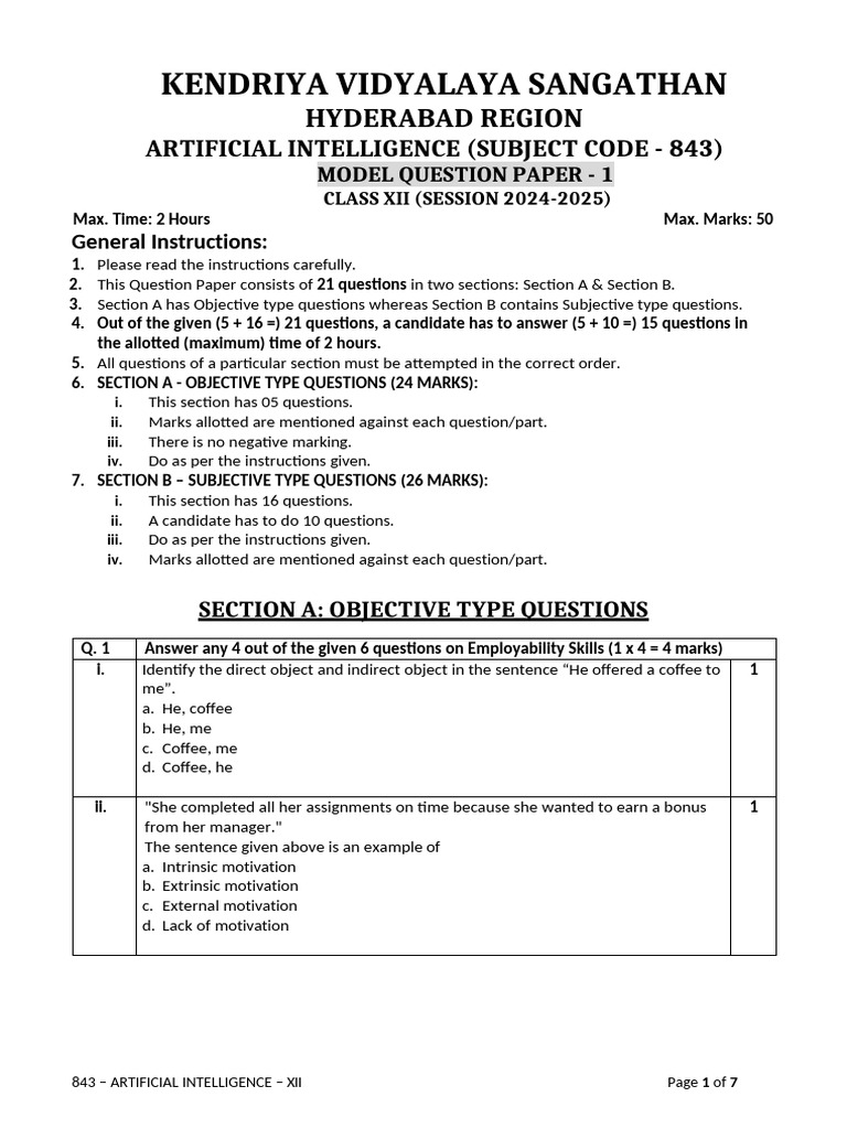 Over 843 - Ai - SQP 1 2024-25 | PDF | Mean Squared Error | Artificial Intelligence