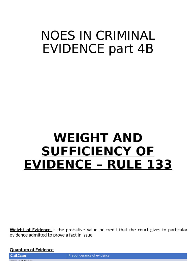 NOTES IN CRIMINAL EVIDENCE Part 4B | PDF | Philosophy | Law