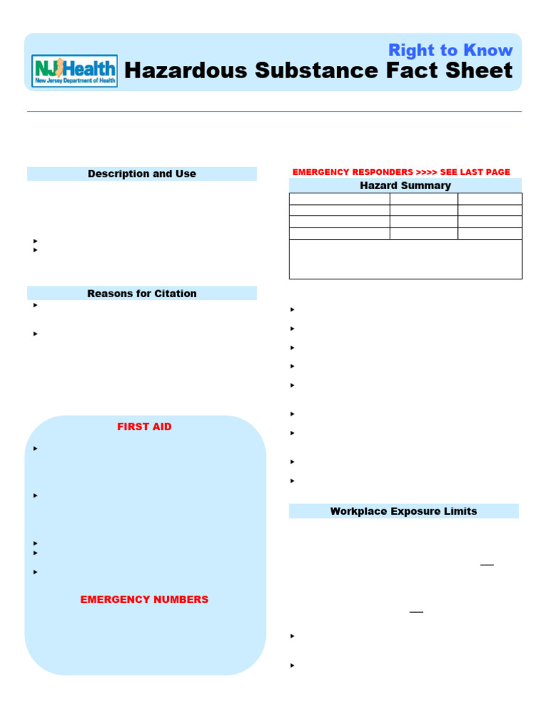 Hazardous Substance Fact Sheet: Right To Know | PDF | Occupational ...