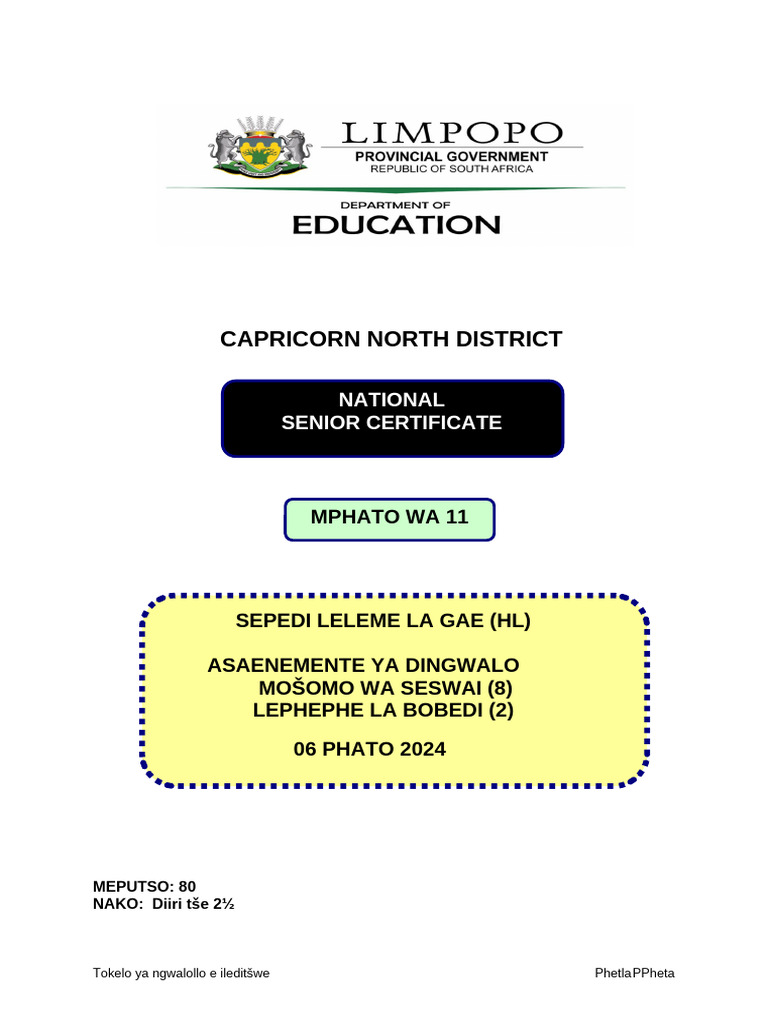 SEPEDI HL P2 2024 GRADE 11 ASAENEMENTE TASK NO 8 06082024 Final | PDF