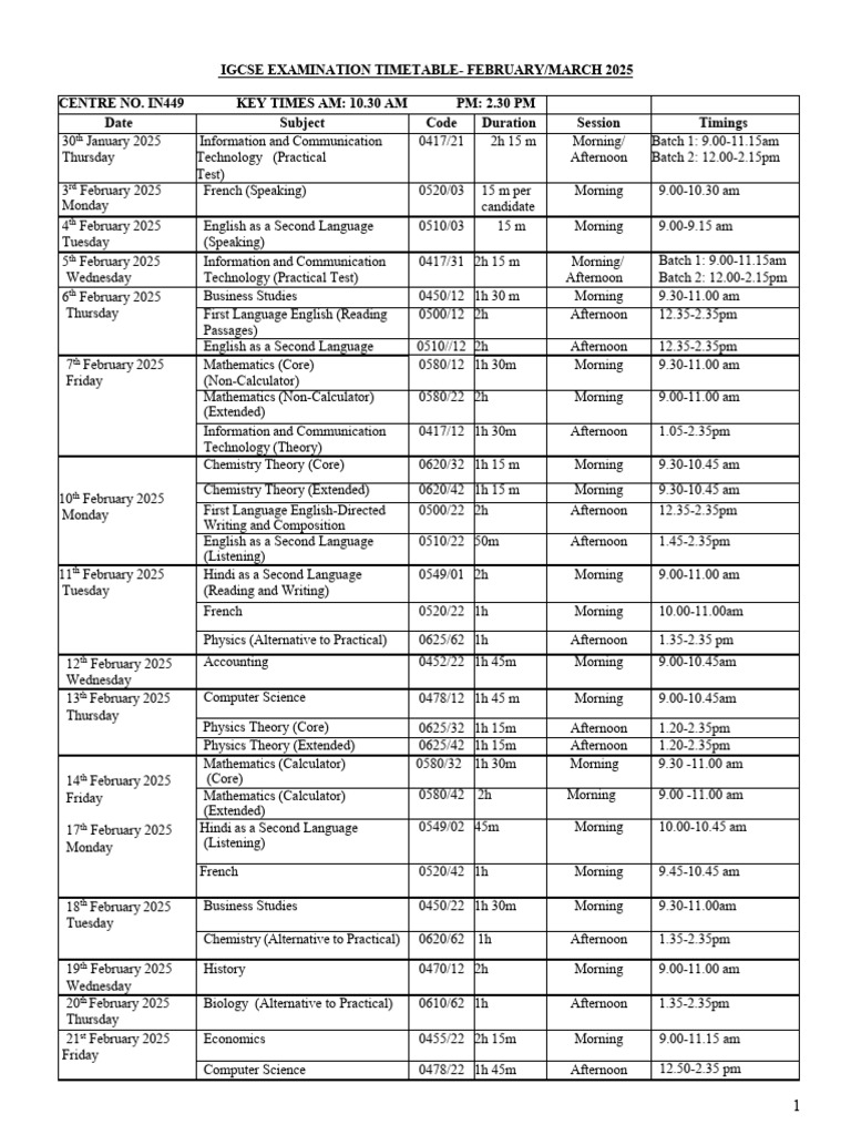 Igcse Board Examination Timetable - Feb - March 2024 | PDF | Science