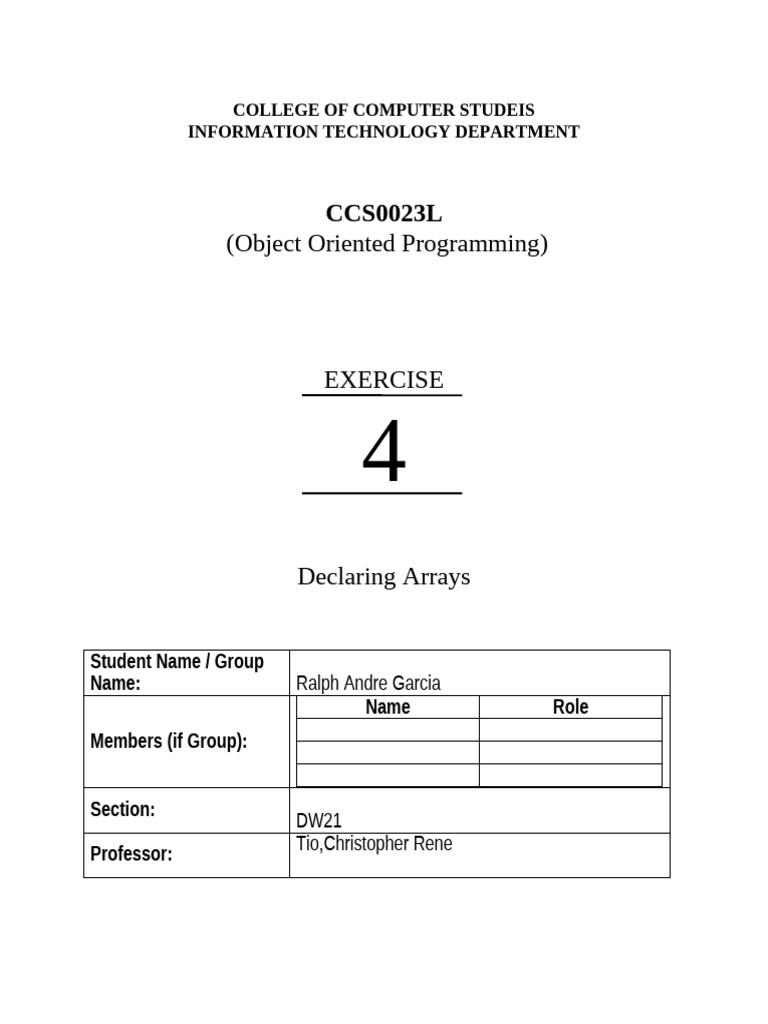 Lab - Exp - 4 (Declaring Arrays) - 1 | PDF | Information | Computer Science