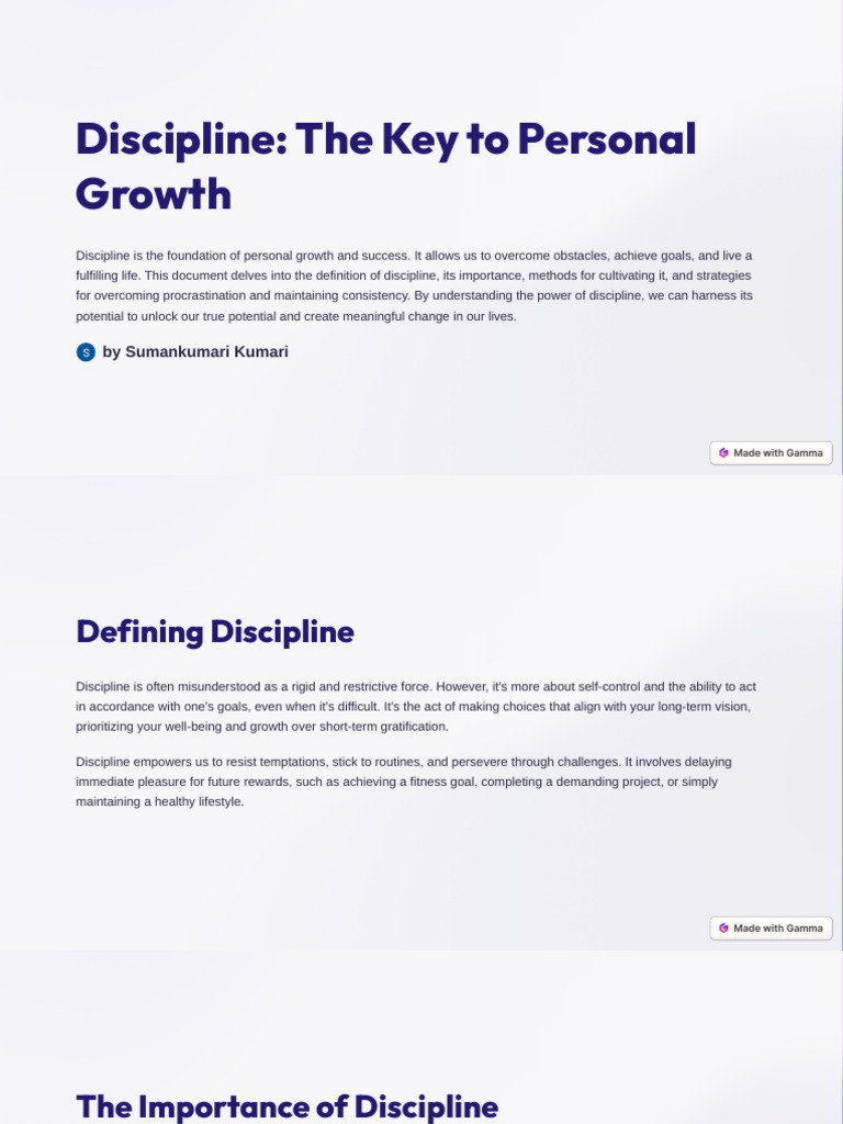 Discipline The Key To Personal Growth | PDF | Disciplines | Psychology