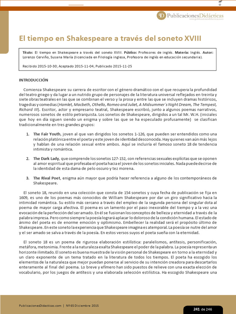 Shakespeare: Tiempo y Eternidad | PDF | Sonetos de Shakespeare ...