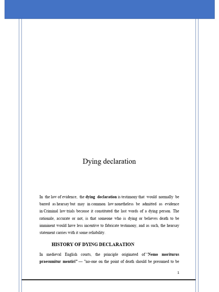 Dying Declaration - Copy | PDF | Hearsay | Criminal Procedure