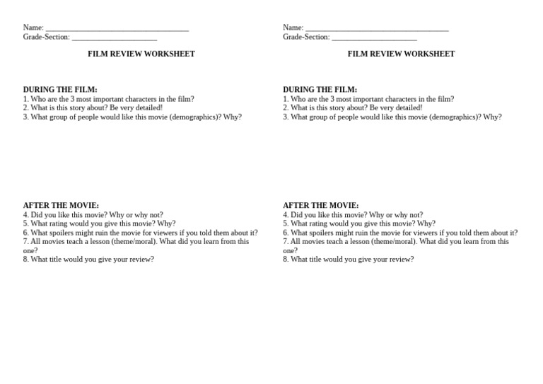 Movie Review Worksheet | PDF