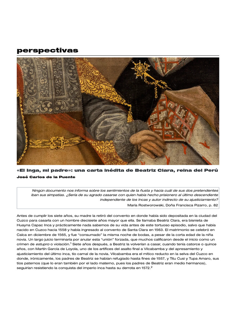 Carta Inédita de Beatriz Clara Coya | PDF | Imperio Inca | Perú