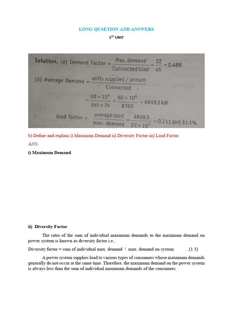 Power System Demand and Load Factors | PDF | Electric Power ...