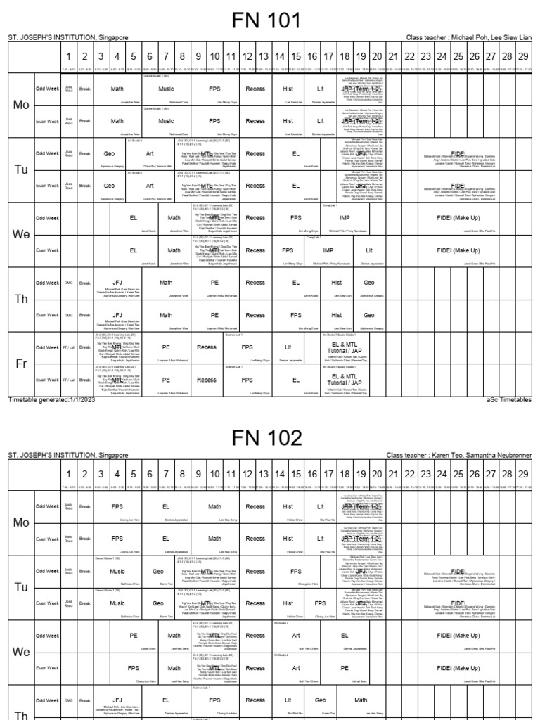 (Year 1) 2023 Term 1 Timetable 2023-01-01 | PDF