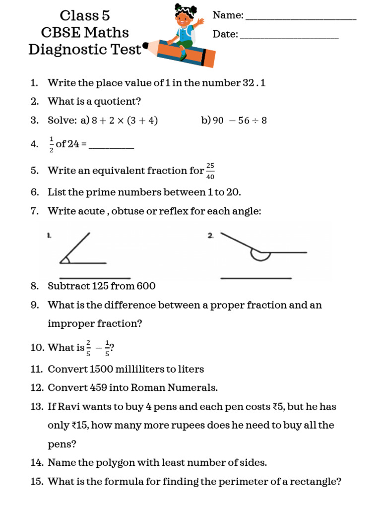 Class 5 Diagnostic Test | PDF