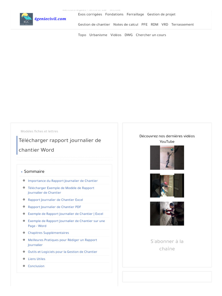 Modèle de Rapport Journalier de Chantier | PDF | Microsoft Word | Génie ...