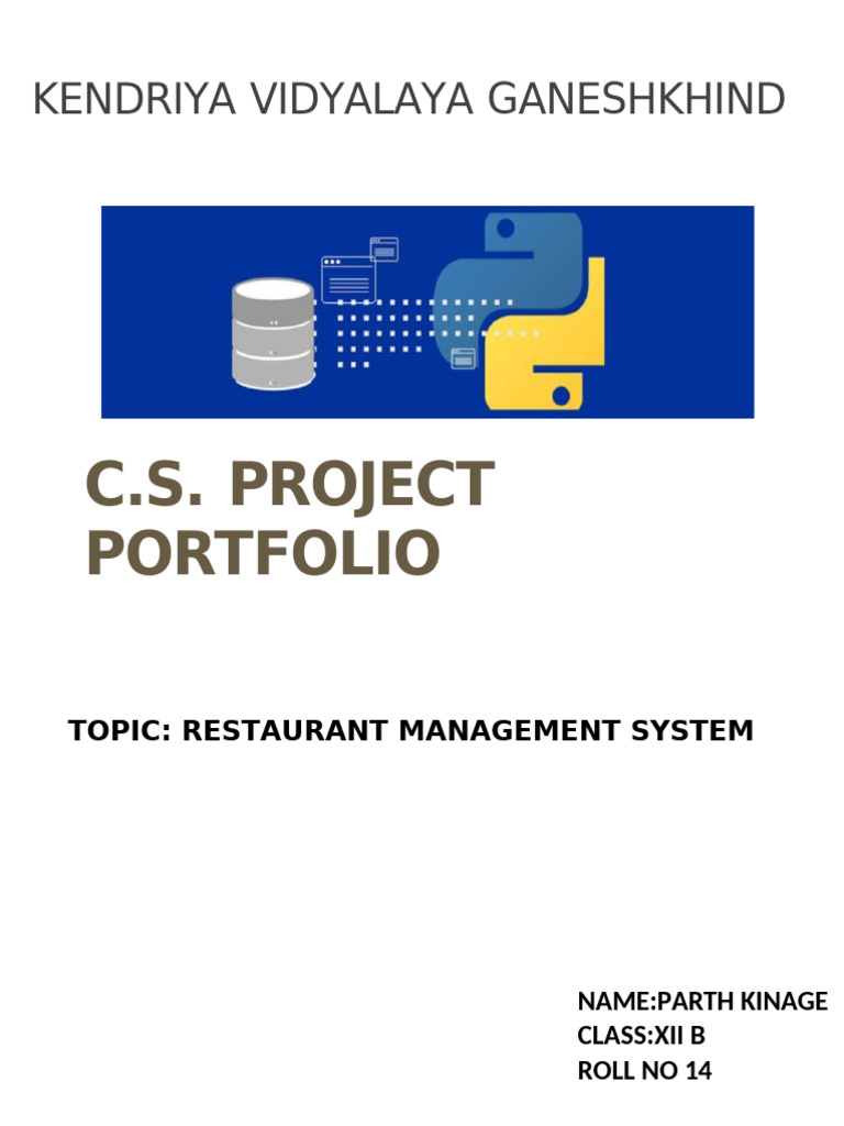 Computer Science Project of Restaurant Management System Compress | PDF ...
