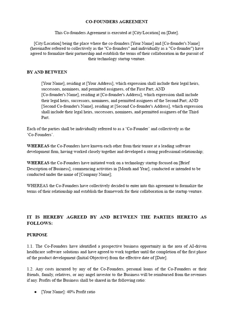 Sample Co-Founder's Agreement | PDF | Arbitral Tribunal | Arbitration