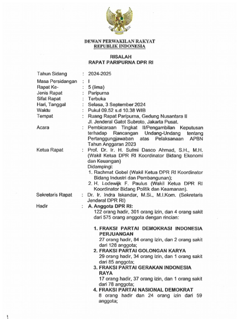 Persipar Risalah Rapat Rapat Paripurna Ke 3 Masa Persidangan I Tahun ...