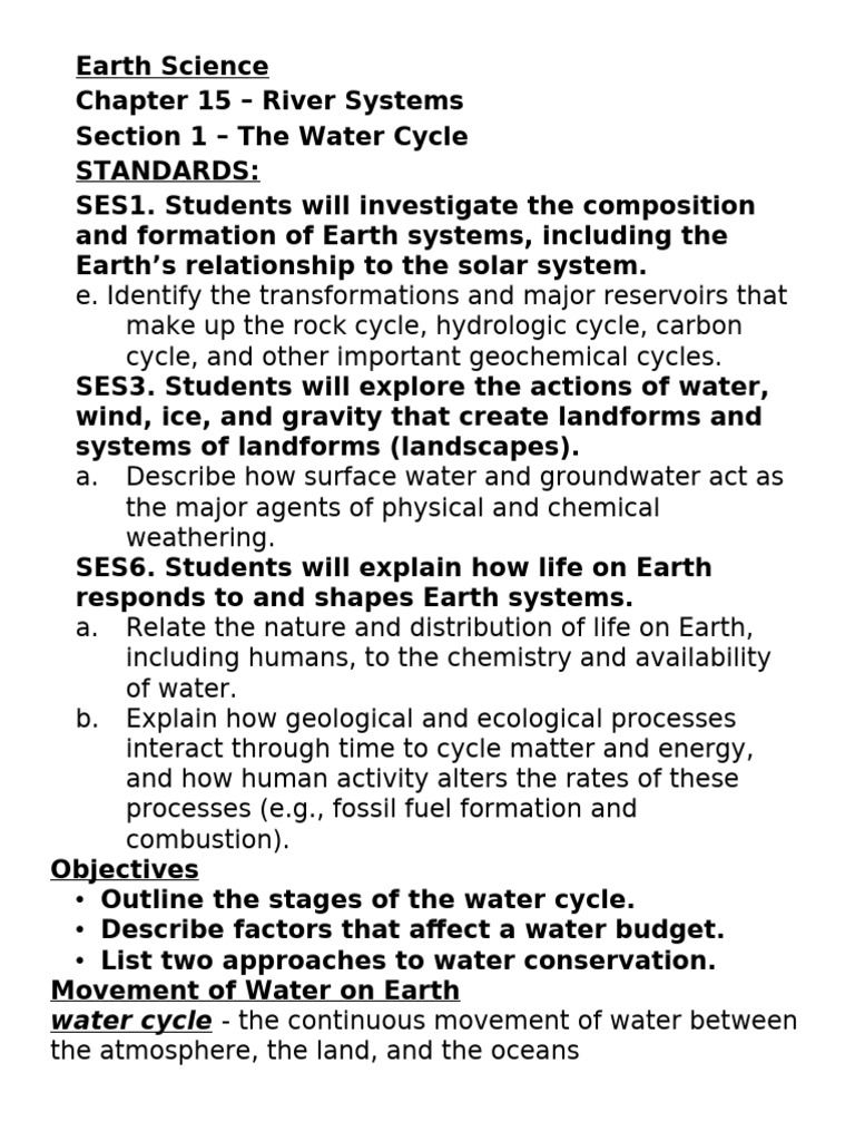 Chapter 15.1 Notes - Earth Systems | PDF | Precipitation | Water