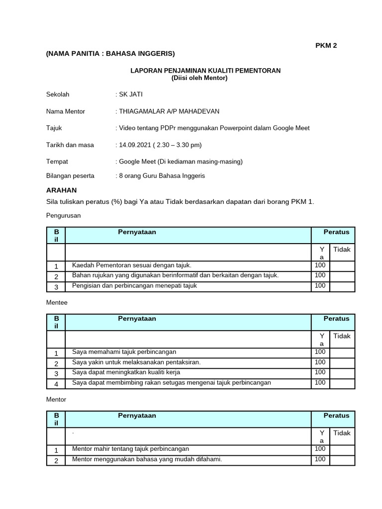 Pementoran PKM2 - Diisi Oleh KP TMK (Mentor) | PDF