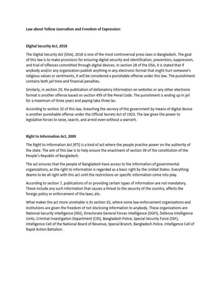 Law About Yellow Journalism and Freedom of Expression | PDF ...