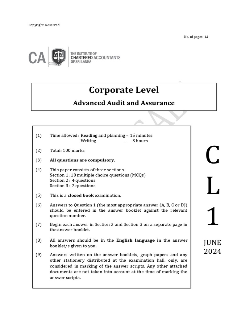 2024 - 6 - 11 - 145 - CL1-Advanced Audit Assurance - June 2024 - English | PDF | Audit ...