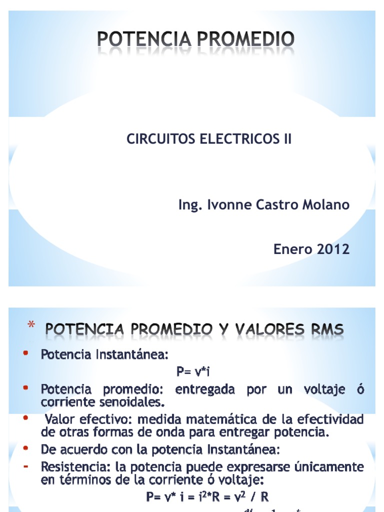 Potencia Promedio y Valores Rms | Energia electrica | Cantidades fisicas