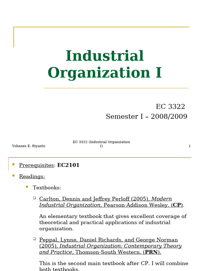 EC3322 Industrial Organization Overview | PDF | Economic Equilibrium ...