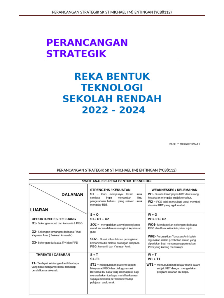 Perancangan Strategik Panitia RBT Tahun 2022 (Sample) | PDF