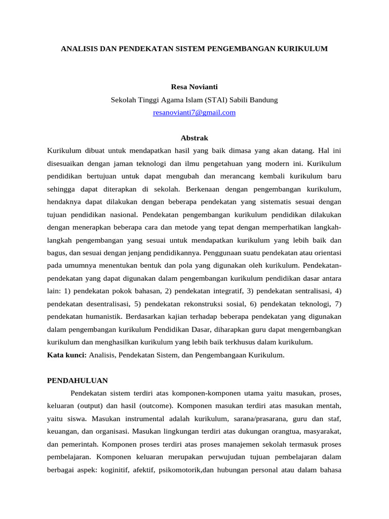 Analisis Dan Pendekatan Sistem Pengembangan Kurikulum | PDF | Karier ...