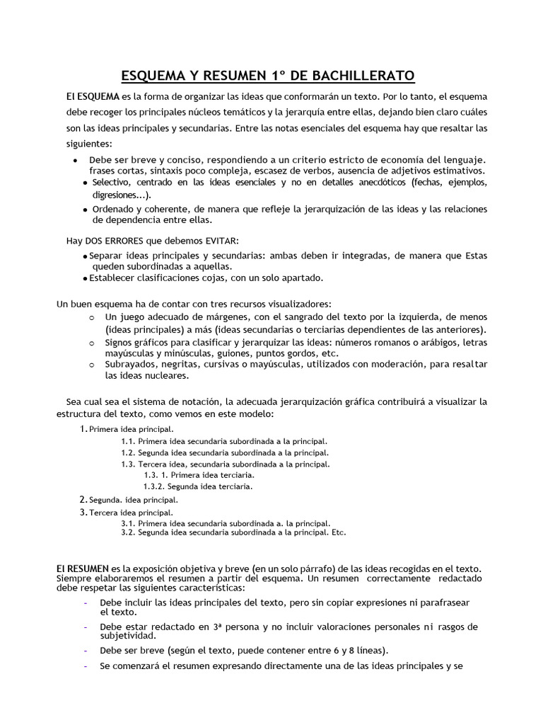 Esquema y Resumen 1º de Bachillerato | PDF | Sumario abstracto) | Comunicación escrita