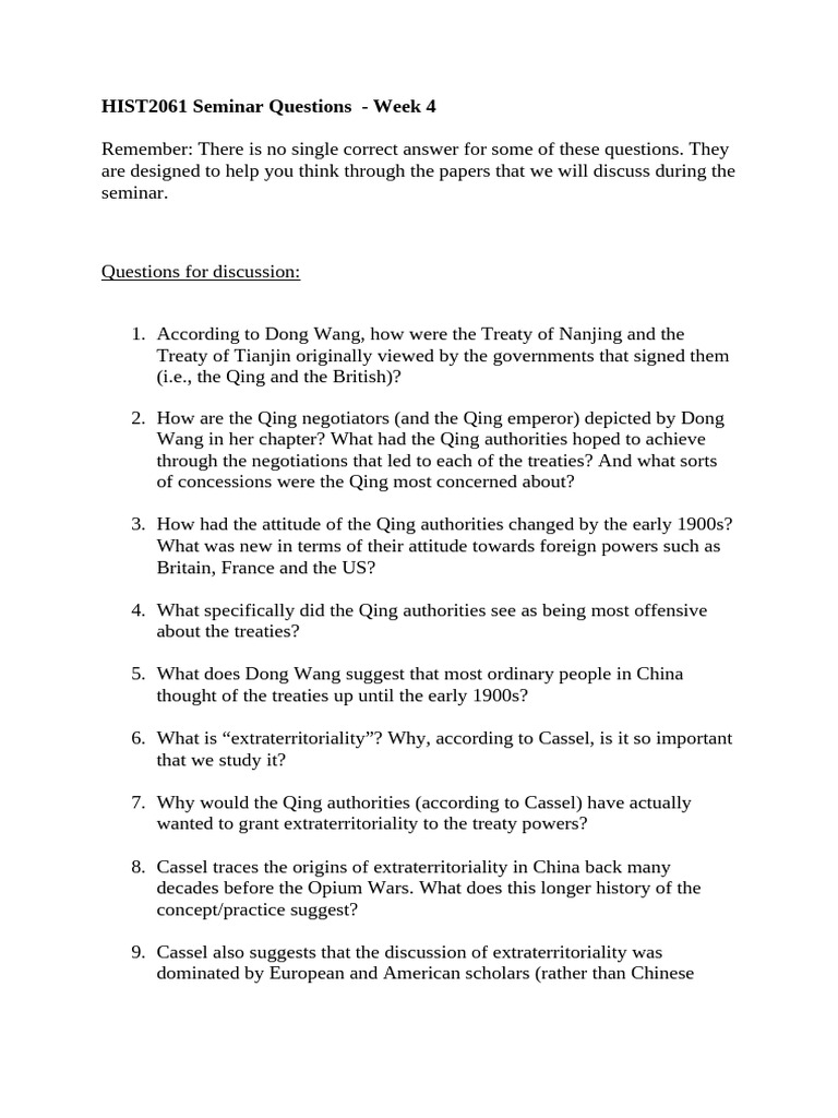 HIST2061 Week 4 Seminar Questions | PDF | History