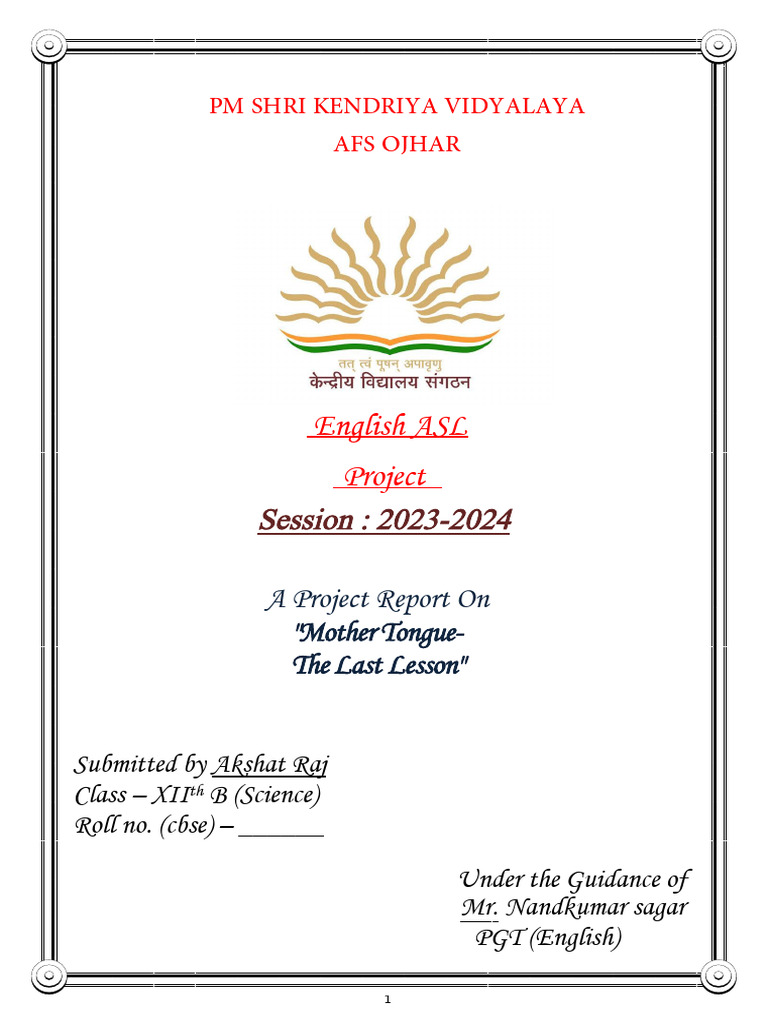 Akshat Raj ENGLISH Proect 11 | PDF | Multilingualism | First Language