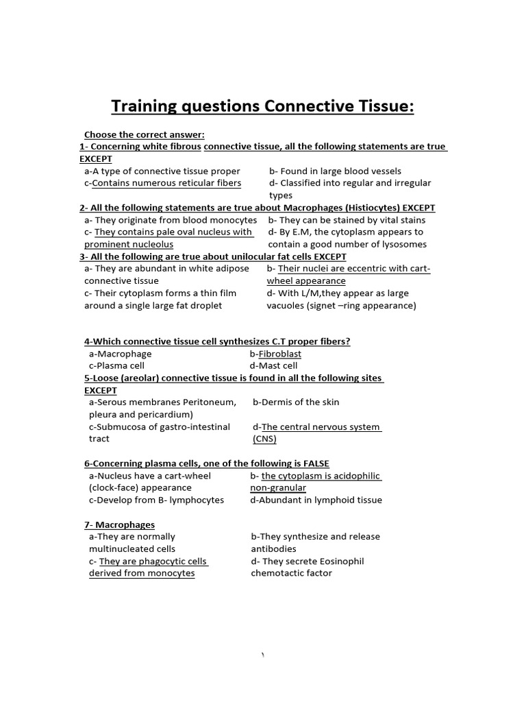 MSK Training Questions - Answers | PDF | Connective Tissue | Adipocyte
