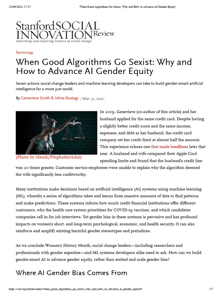 When Good Algorithms Go Sexist - Why and How To Advance AI Gender Equity | PDF | Intelligence ...